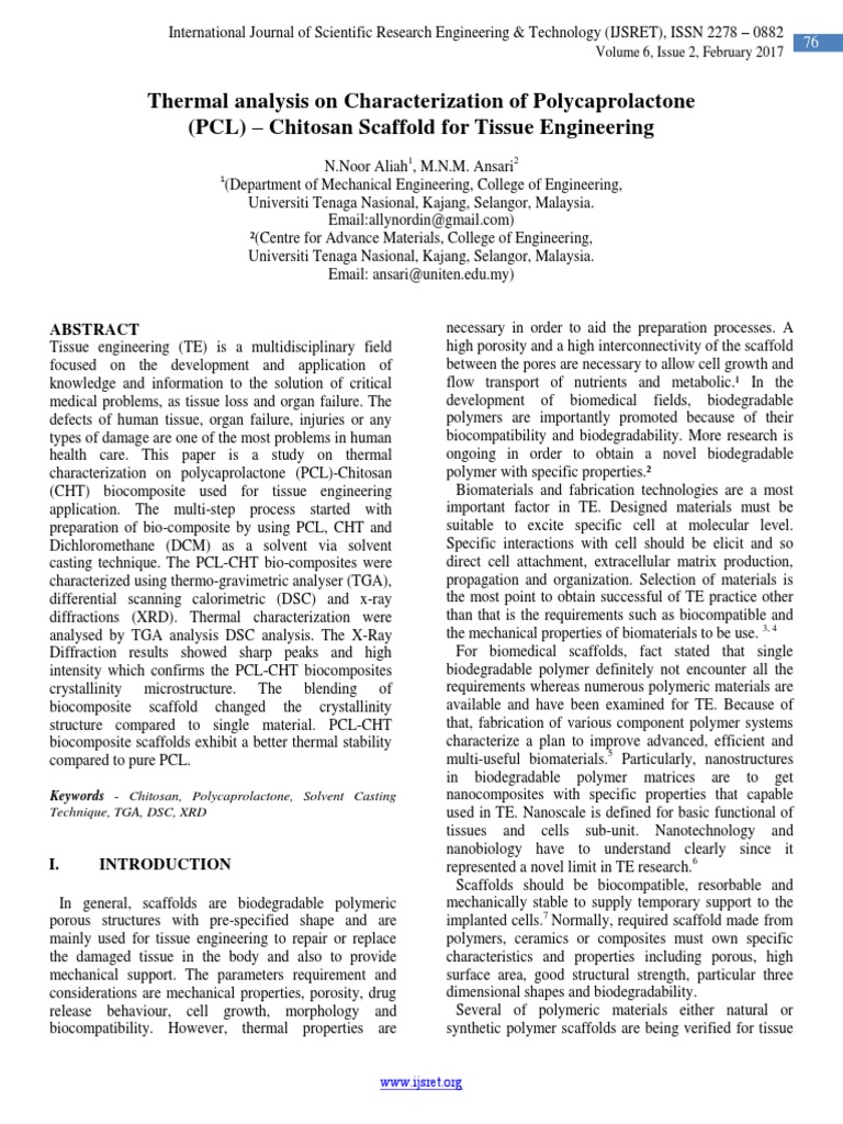 Thermal Analysis On Characterization of Polycaprolactone (PCL) - Chitosan Scaffold For Tissue ...