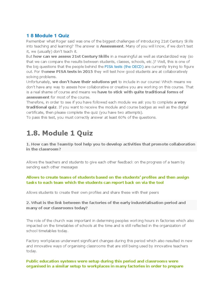 1 8 Module 1 Quiz | PDF | Educational Assessment | Teachers