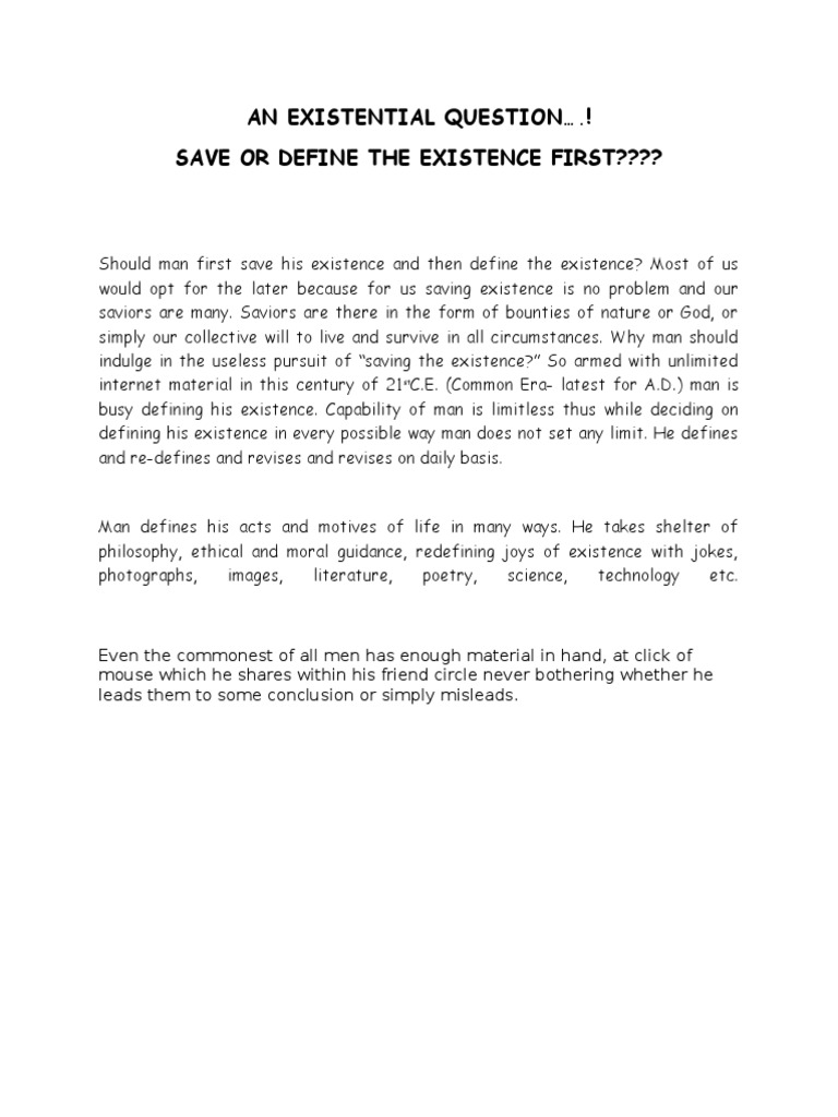 Save or Define Existence: A Dilemma | PDF
