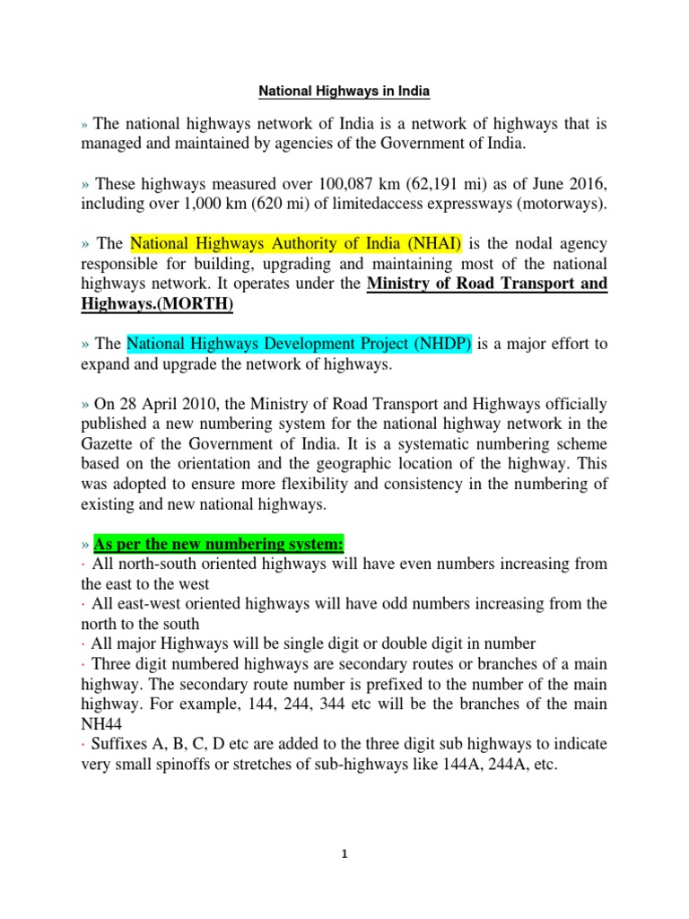 Overview of India's National Highways | PDF | Road Transport | Road ...