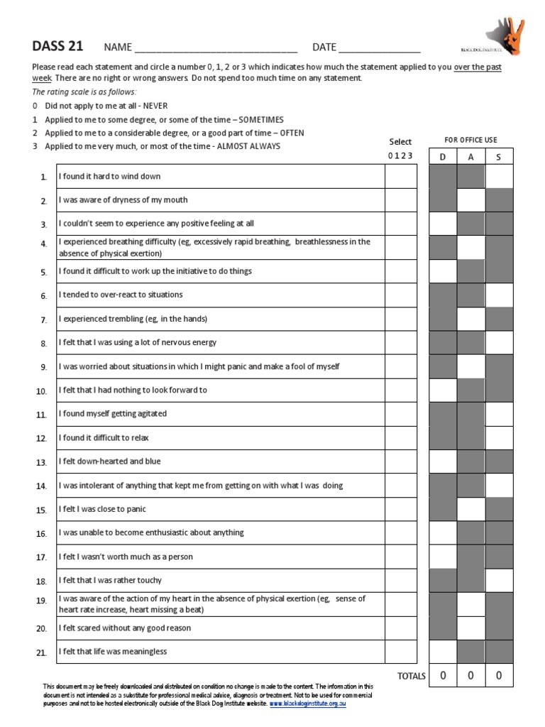 DASS 21 Depression Anxiety Stress Scale | PDF | Major Depressive ...