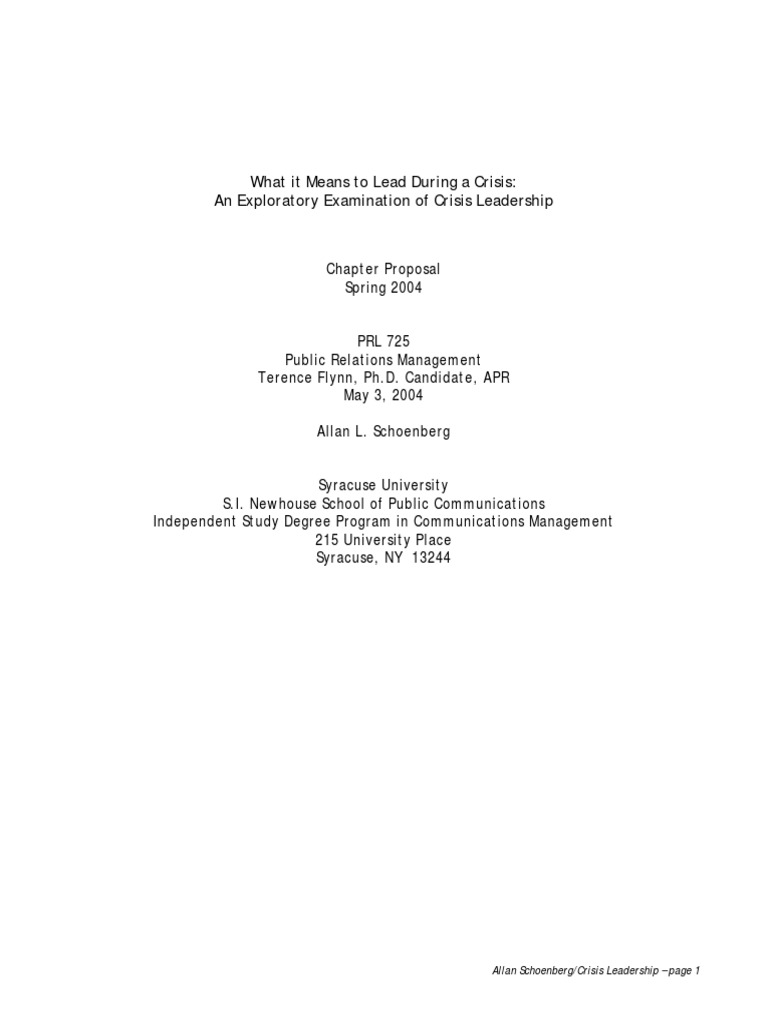 What It Means To Lead During A Crisis Schoenberg PDF | PDF | Crisis ...