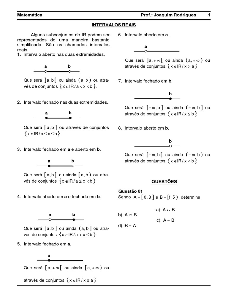 04 Intervalos Reais | PDF | Conjunto (Matemática) | Intervalo (Matemática)