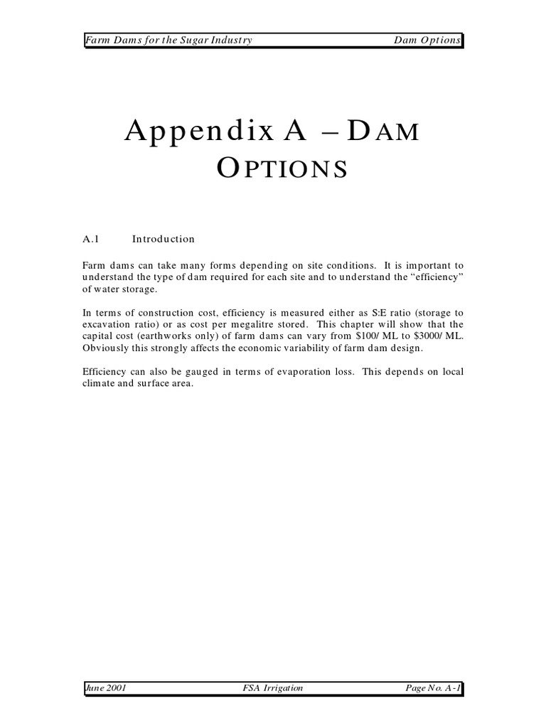 Farm Dams For The Sugar Industry - Appendix A PDF | PDF | Dam | Irrigation