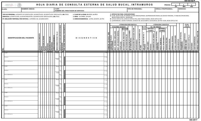 Hoja Diaria Salud Bucal SINBA SIS