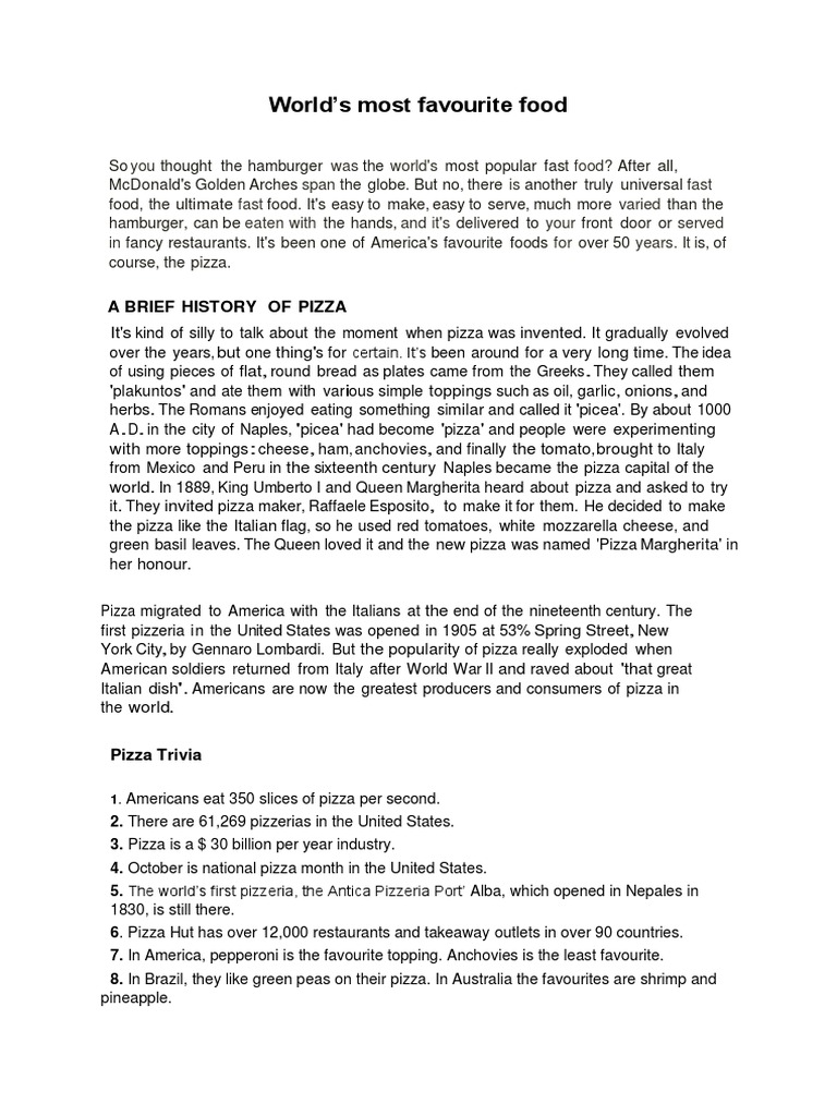 Reading Text b1 | Download Free PDF | Pizza | Fast Food