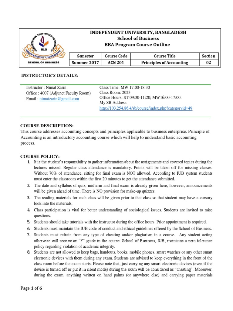 ACN 201 - Course Outline, Summer 2017 | PDF | Depreciation | Valuation (Finance)