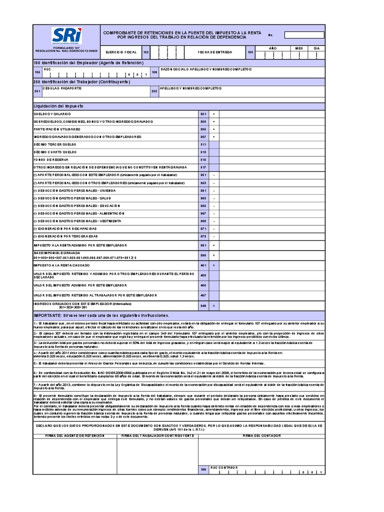 Formulario 107 | Income Tax | Taxes