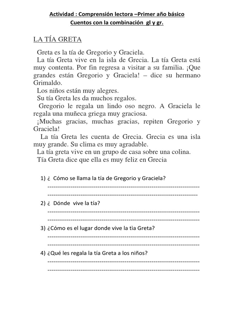 Cuentos cortos con gl y gr para niños | PDF | Ocio | Entretenimiento ...