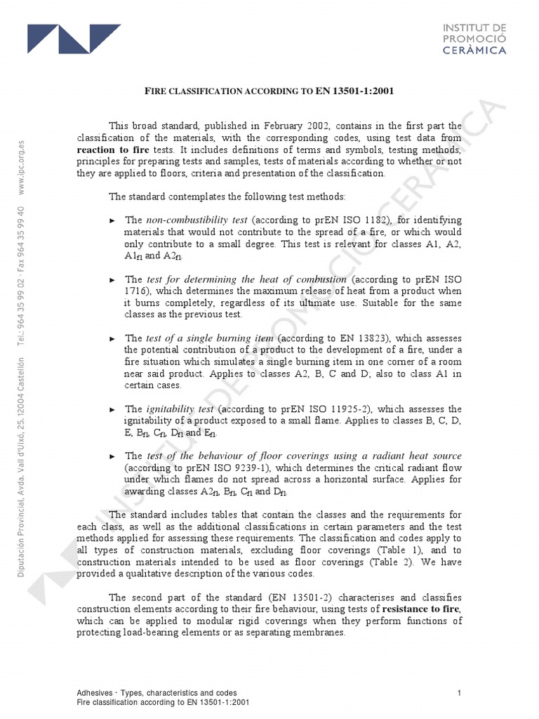 Fire Classification According To en 13501-1:2001 | PDF | Combustion ...