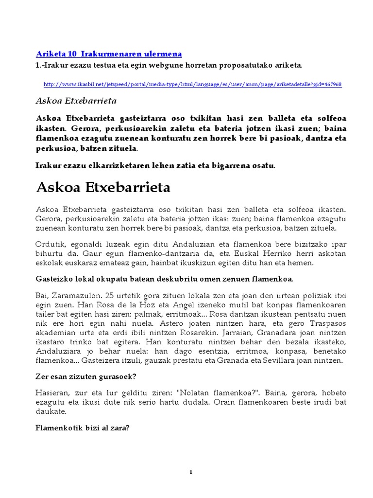 Ariketa 10 Irakurmenaren Ulermena | PDF