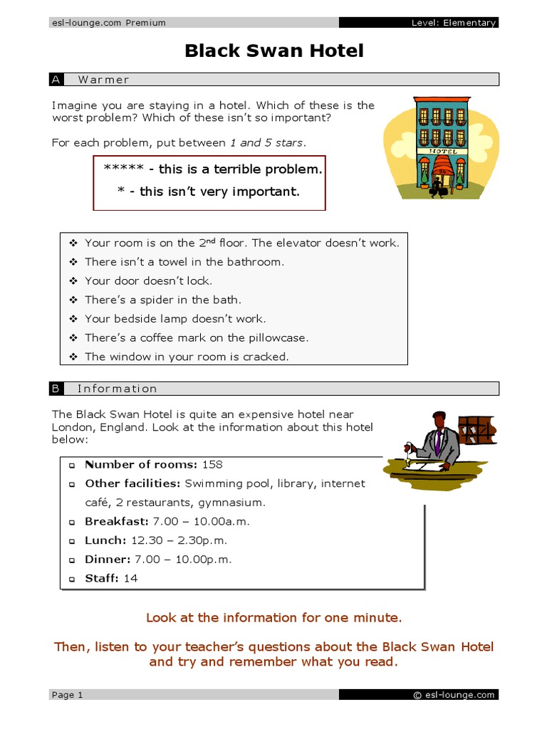 1g8 Black Swan Hotel Sample | PDF | Reading Comprehension | Languages