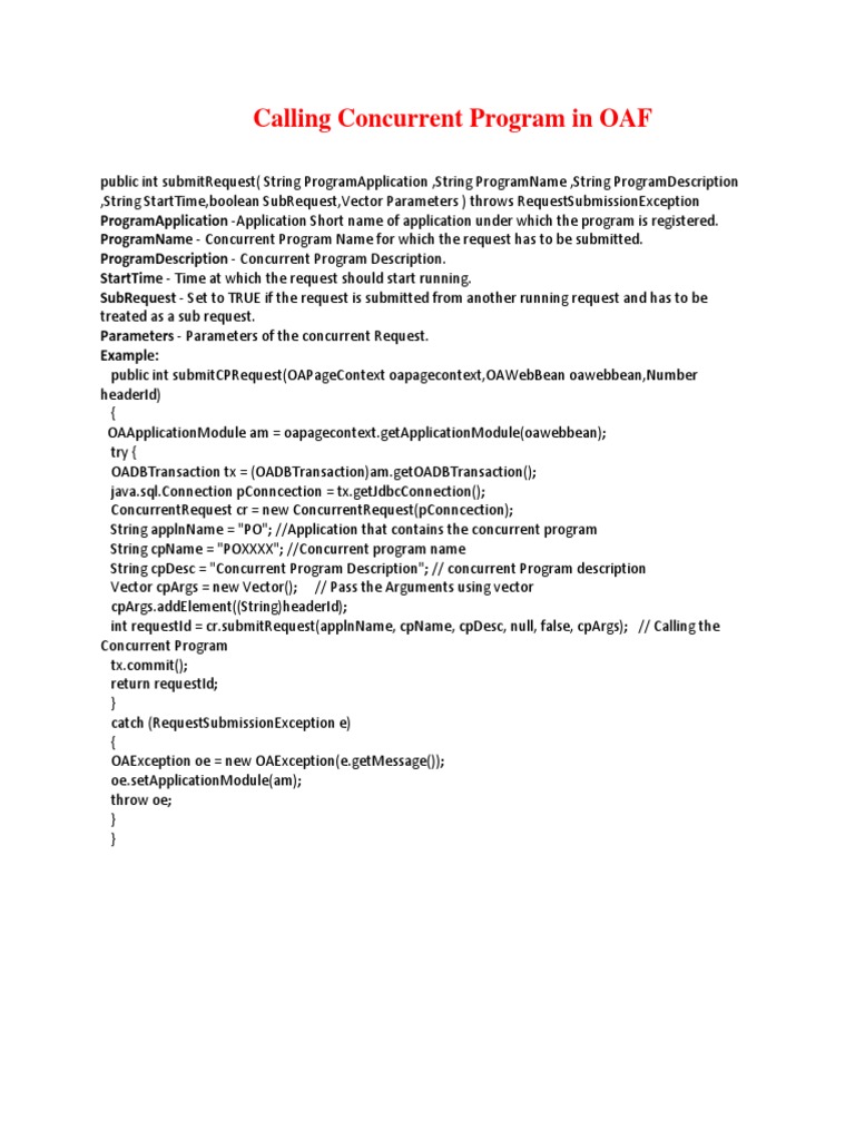 Calling Concurrent Program in OAF PDF | PDF