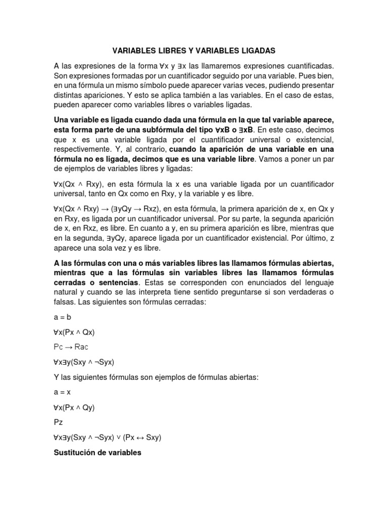 Variables Libres y Ligadas en Lógica | PDF | Lógica | Lógica matemática