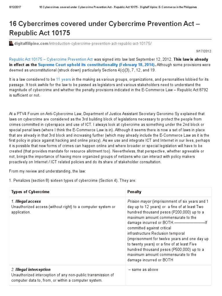 16 Cybercrimes Covered Under Cybercrime Prevention Act - Republic Act ...
