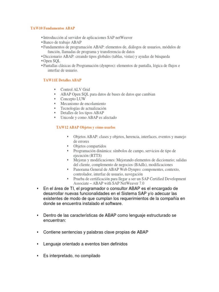 Fundamentos y Detalles de ABAP SAP | PDF | Sap Se | Lenguaje de ...