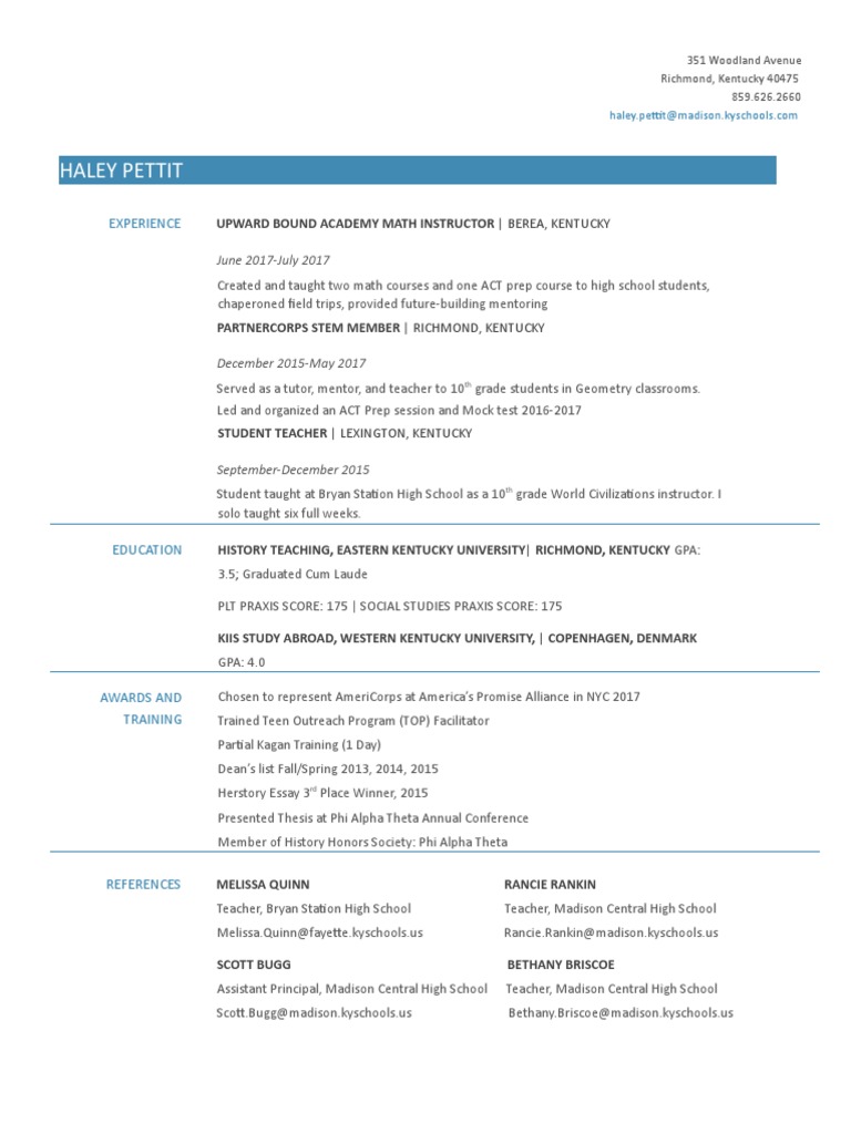 Haley Pettit Resume | PDF | Secondary School | Teachers