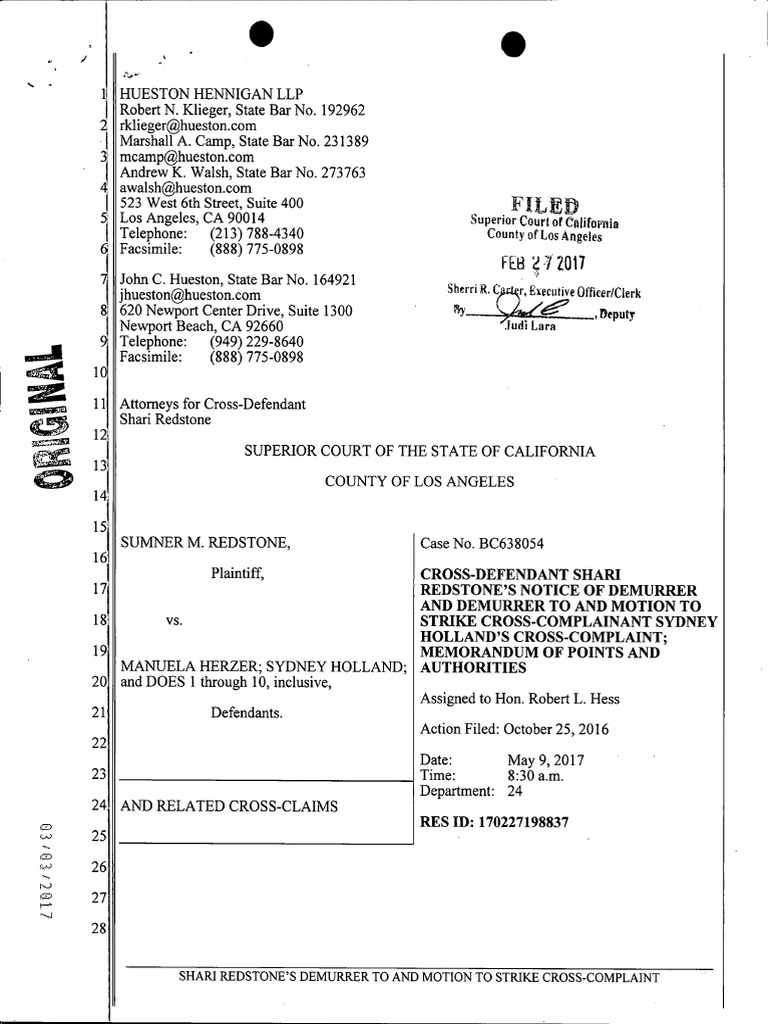 Shari Redstone Demurrer and Motion To Strike | PDF