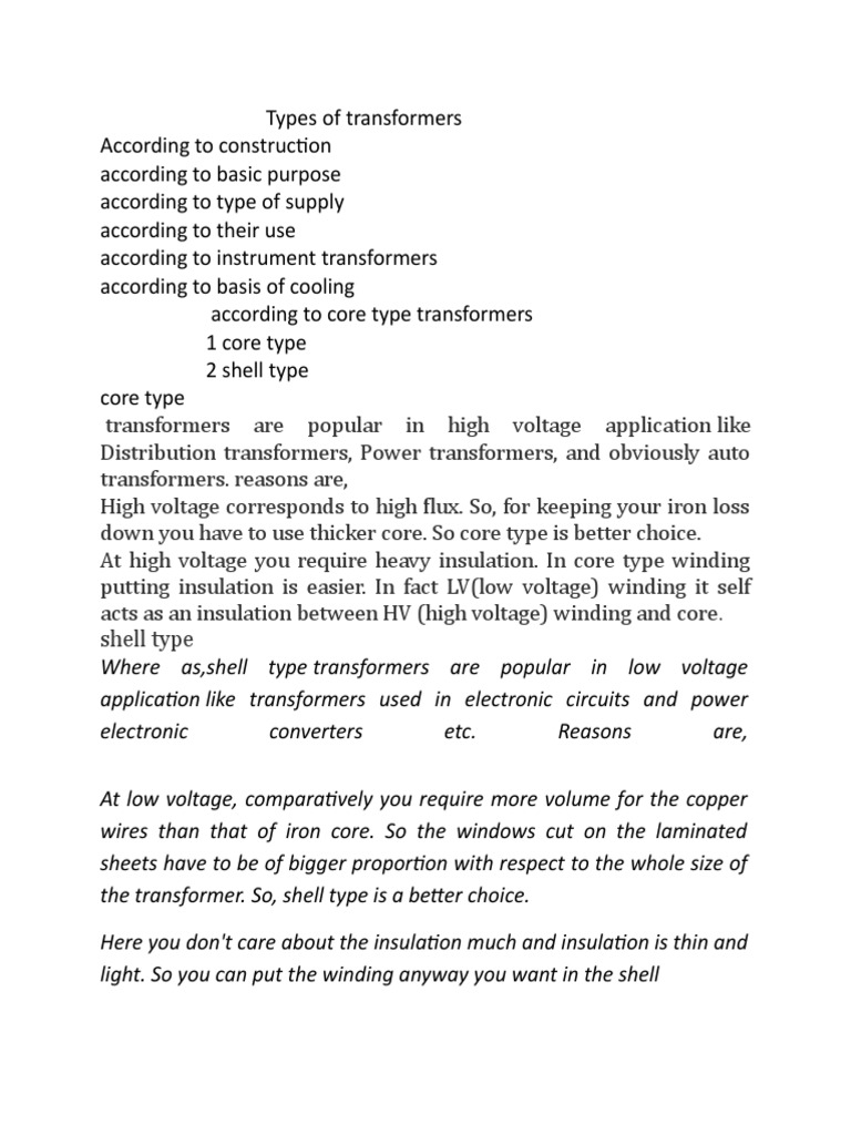 Types of Transformers | PDF | Transformer | Electrical Components