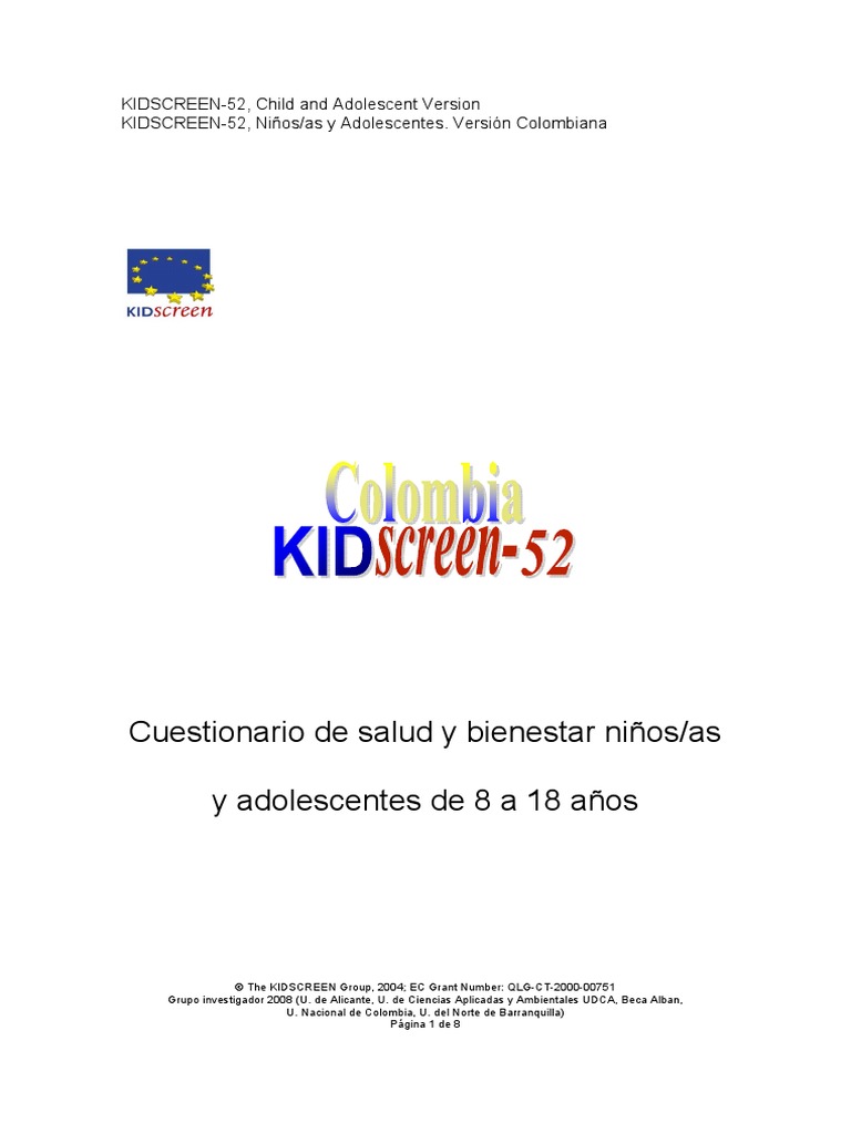 KIDSCREEN-52 - ChildrenAdolescents - Colombia Calidad de Vida ...