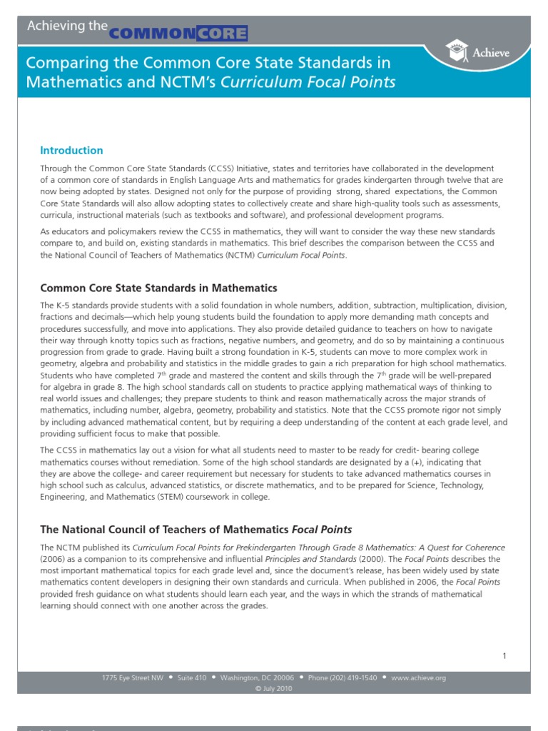 Comparing The Common Core State Standards in Mathematics and NCTM's ...