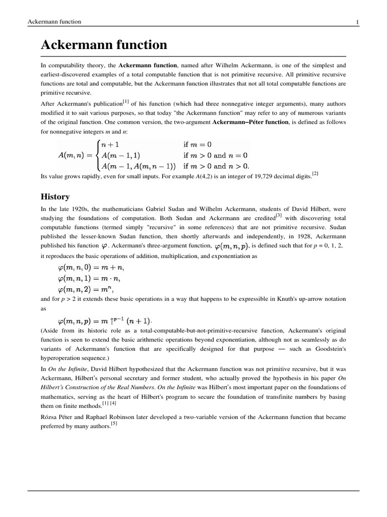 Ackermann Function PDF | PDF | Computability Theory | Mathematical Notation