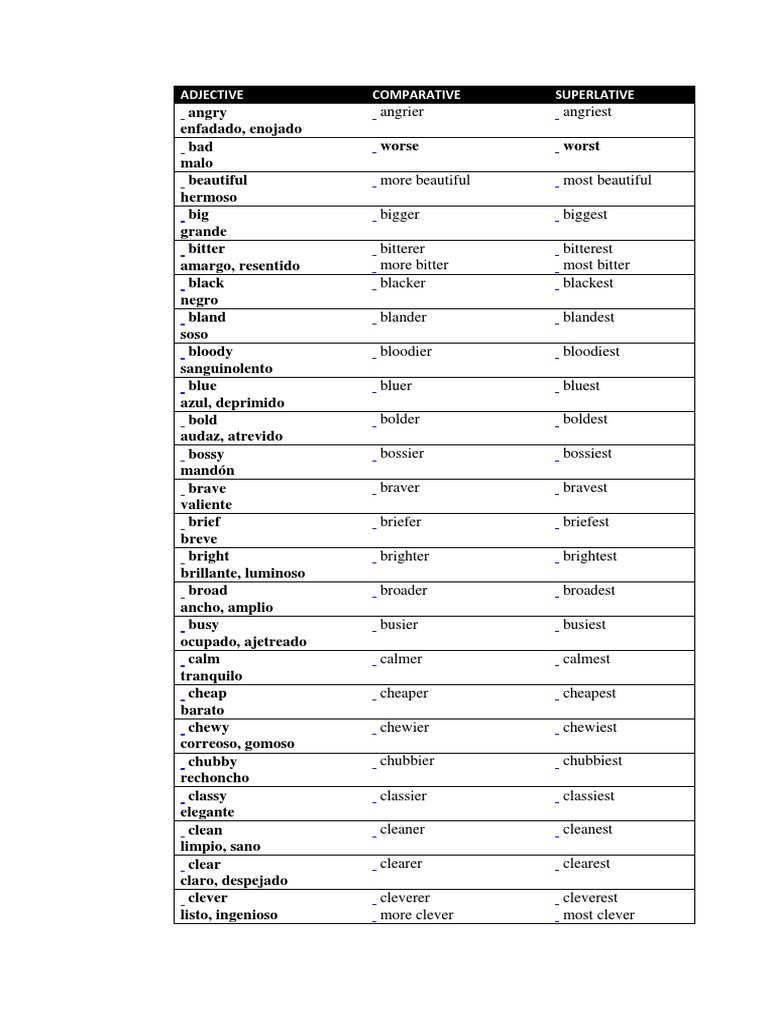 Comparative and Superlative Adjectives | PDF | Grammar | Language Mechanics