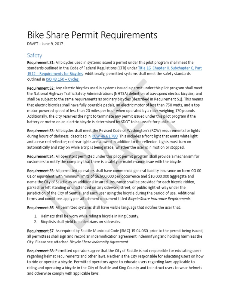 DRAFT Bike Share Permit Requirements 6.9.2017 | PDF | Payment Card ...
