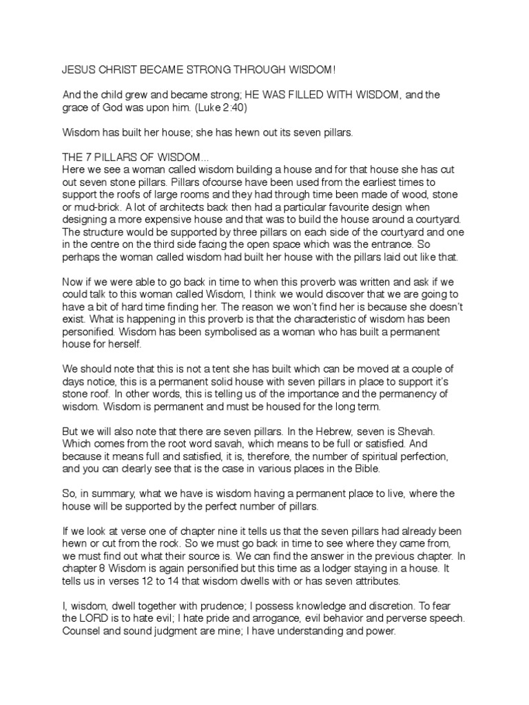 The 7 Pillars of Wisdom | Wisdom | Book Of Proverbs | Free 30-day Trial ...