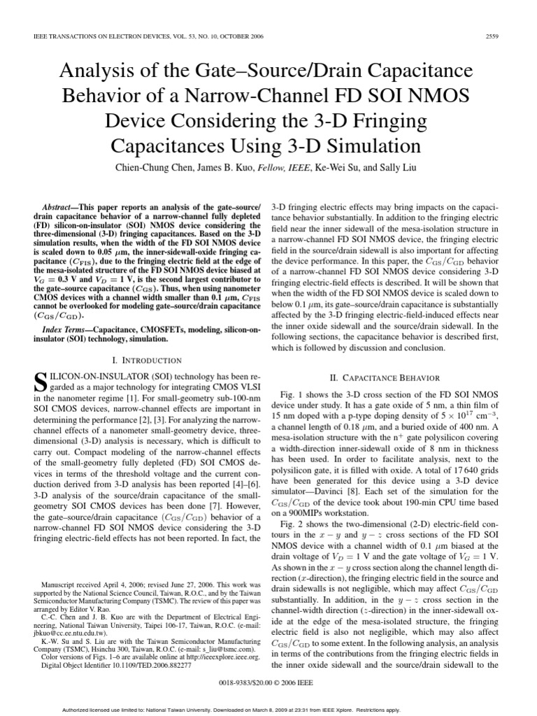 Analysis of The Gate-Source/Drain Capacitance Behavior of A Narrow ...