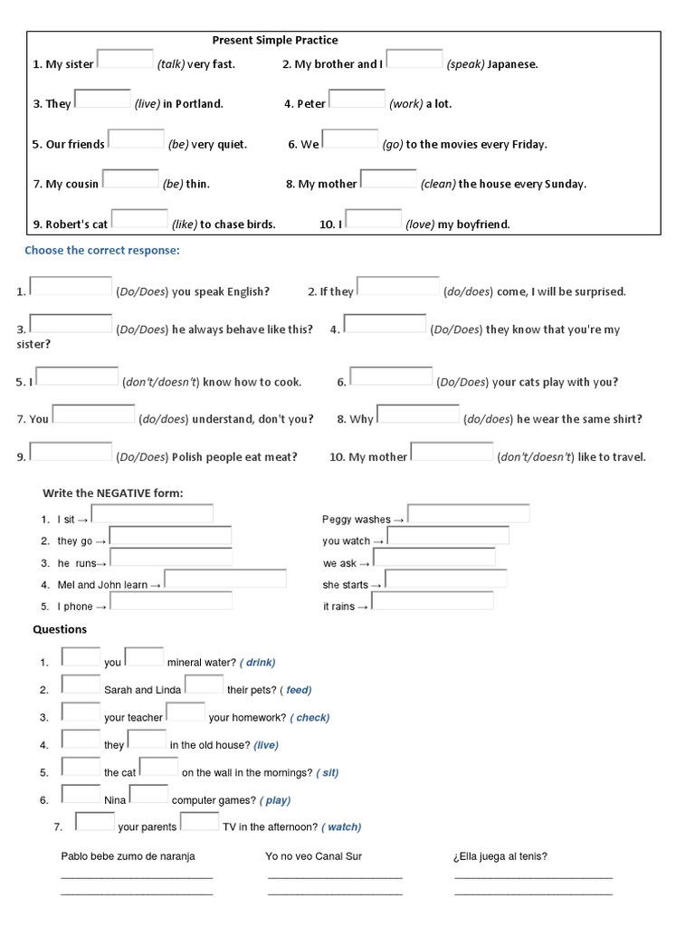 Present Simple Practice: Choose The Correct Response | PDF | Leisure