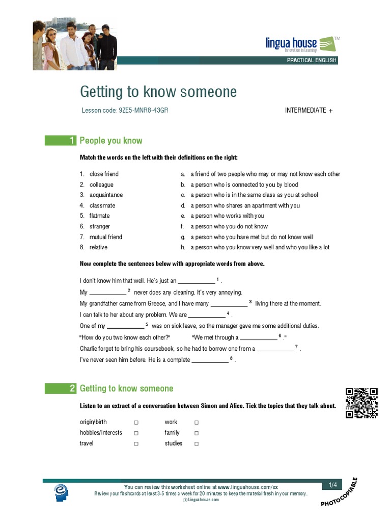Getting To Know Someone | PDF | English Language