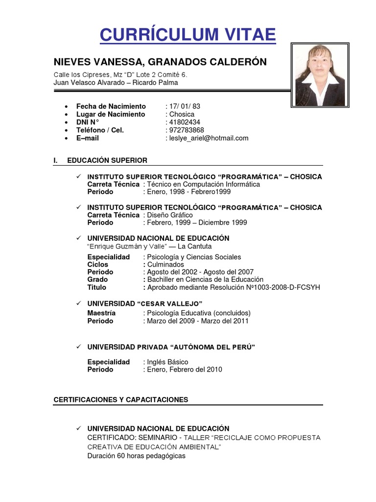 Currículum Vitae Nbieves | PDF | Universidad | Educación avanzada