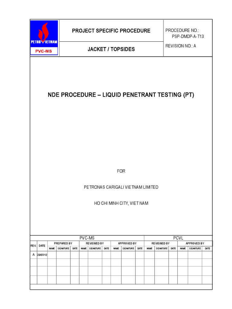 13 PT Procedure | PDF | Nondestructive Testing | Welding