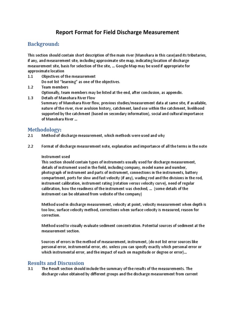 Field Discharge Measurement Report | PDF | Discharge (Hydrology ...