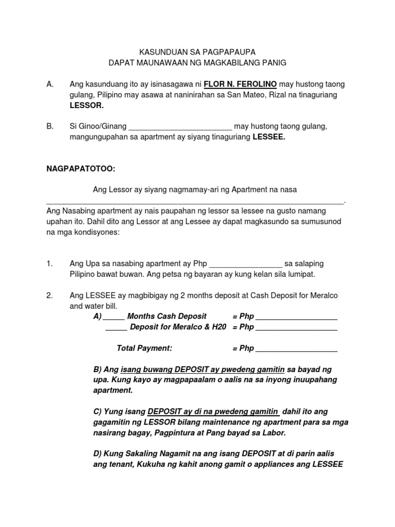 Kasunduan Sa Pagpapaupa | PDF