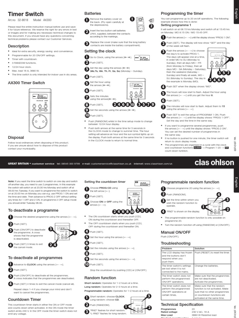 AX300 Timer Switch Manual | PDF | Timer | Clock