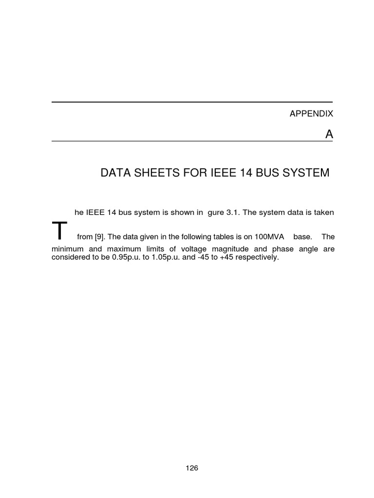 Data Sheets For Ieee 14 Bus System 19 - Appendix PDF | Download Free PDF | Electric Power ...