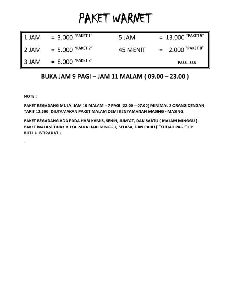 Paket Warnet | PDF
