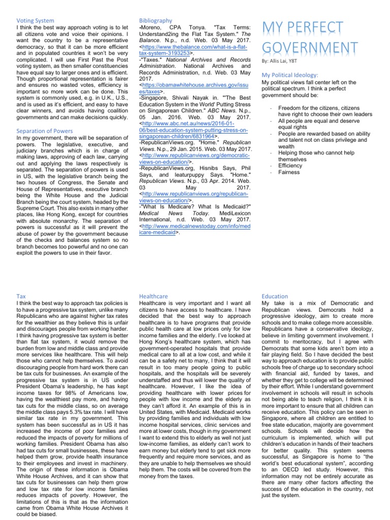 My Ideal Government Structure and Policies | PDF | Medicaid | Taxes