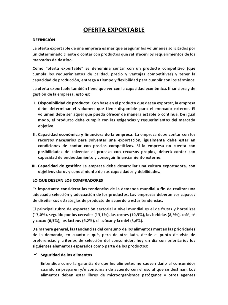 Definición y Claves de la Oferta Exportable | PDF | Mercado (economía ...