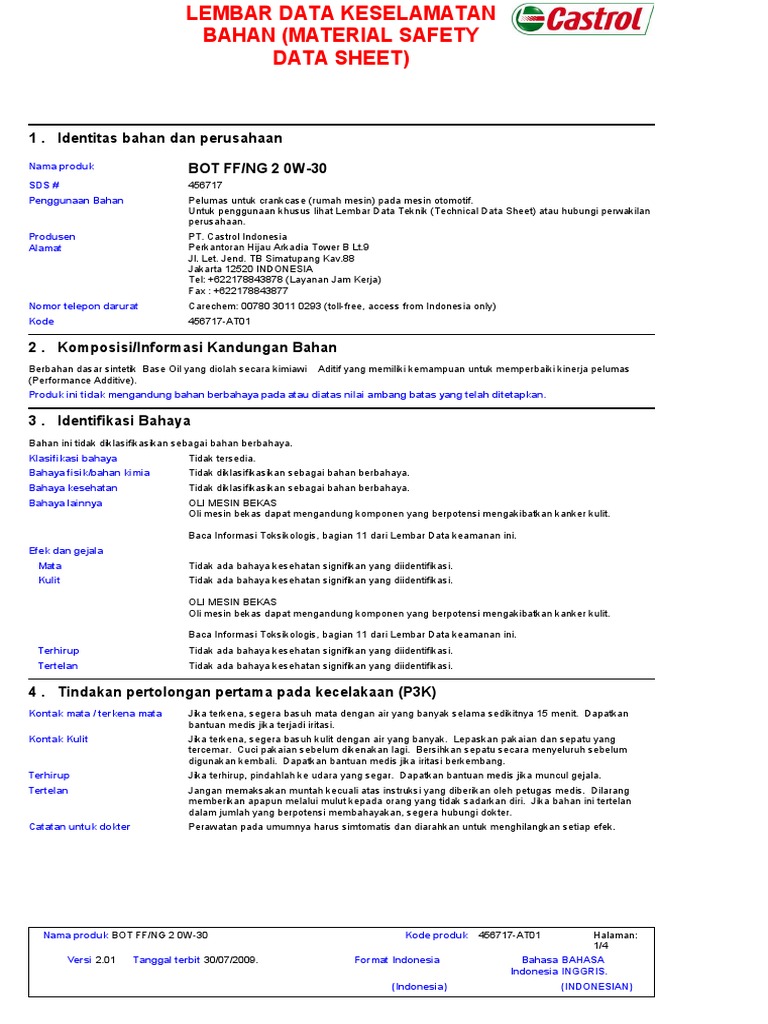 Msds Castrol | PDF