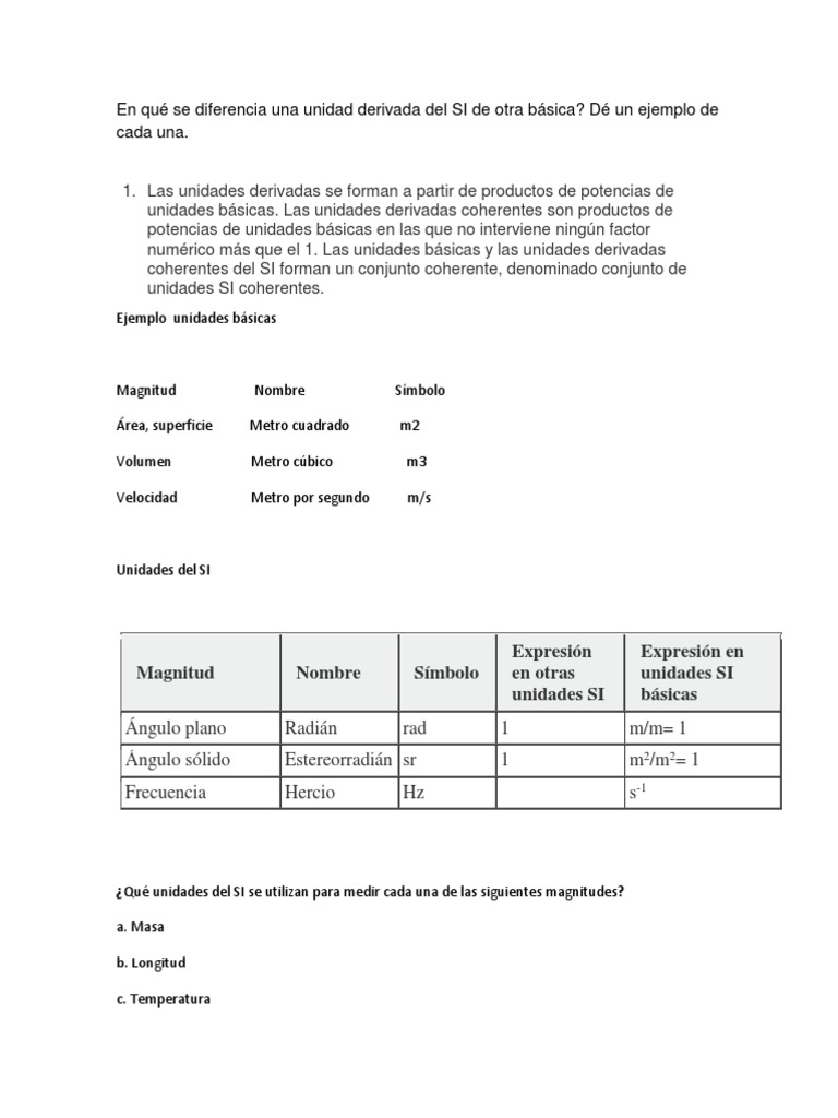 En qué se diferencia una unidad derivada del SI de otra básica.docx ...