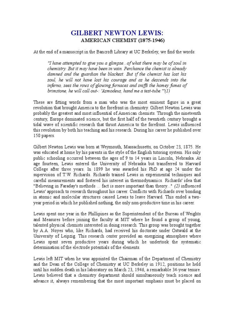 Gilbert Newton Lewis1 | PDF | Chemical Bond | Atoms