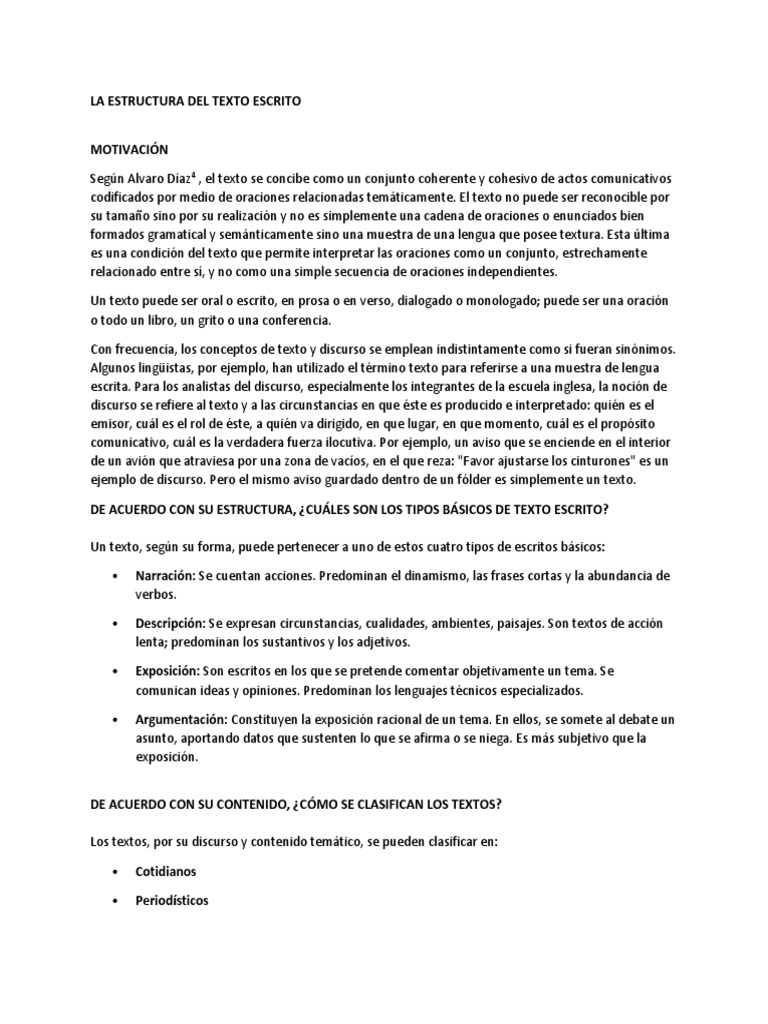 La Estructura Del Texto Escrito | PDF | Oración (Lingüística) | Párrafo