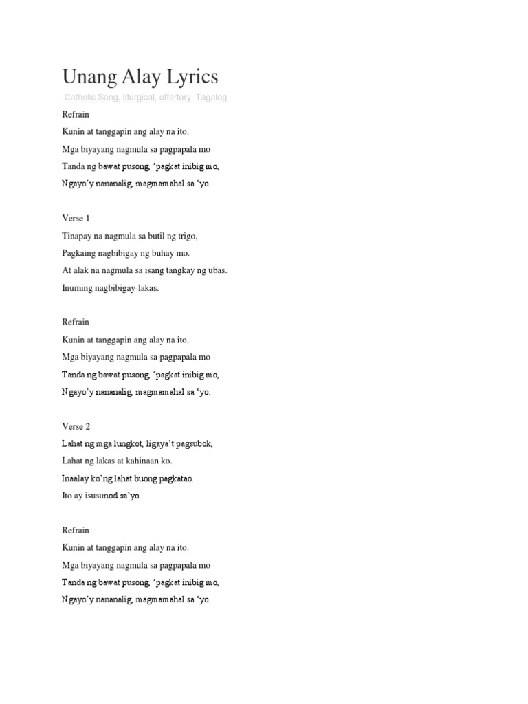 Unang Alay Lyrics | PDF