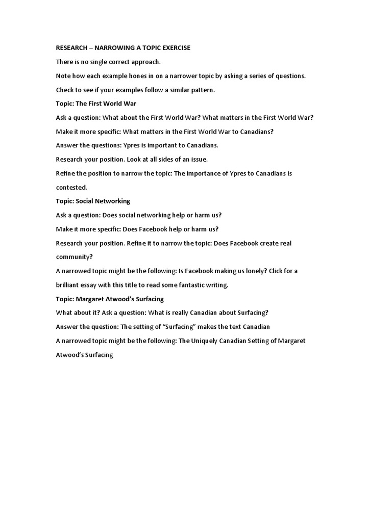 Narrowing Topics Through Questioning: Examples From History, Social ...