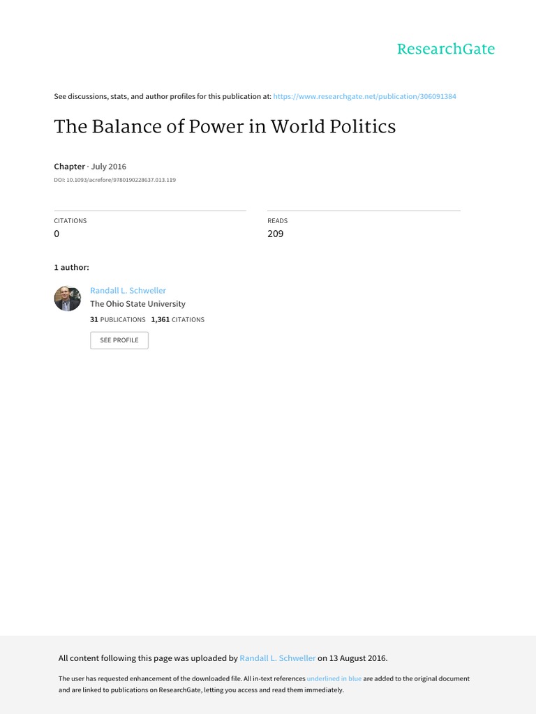 Balance of Power in World Politics Analysis | PDF | International ...