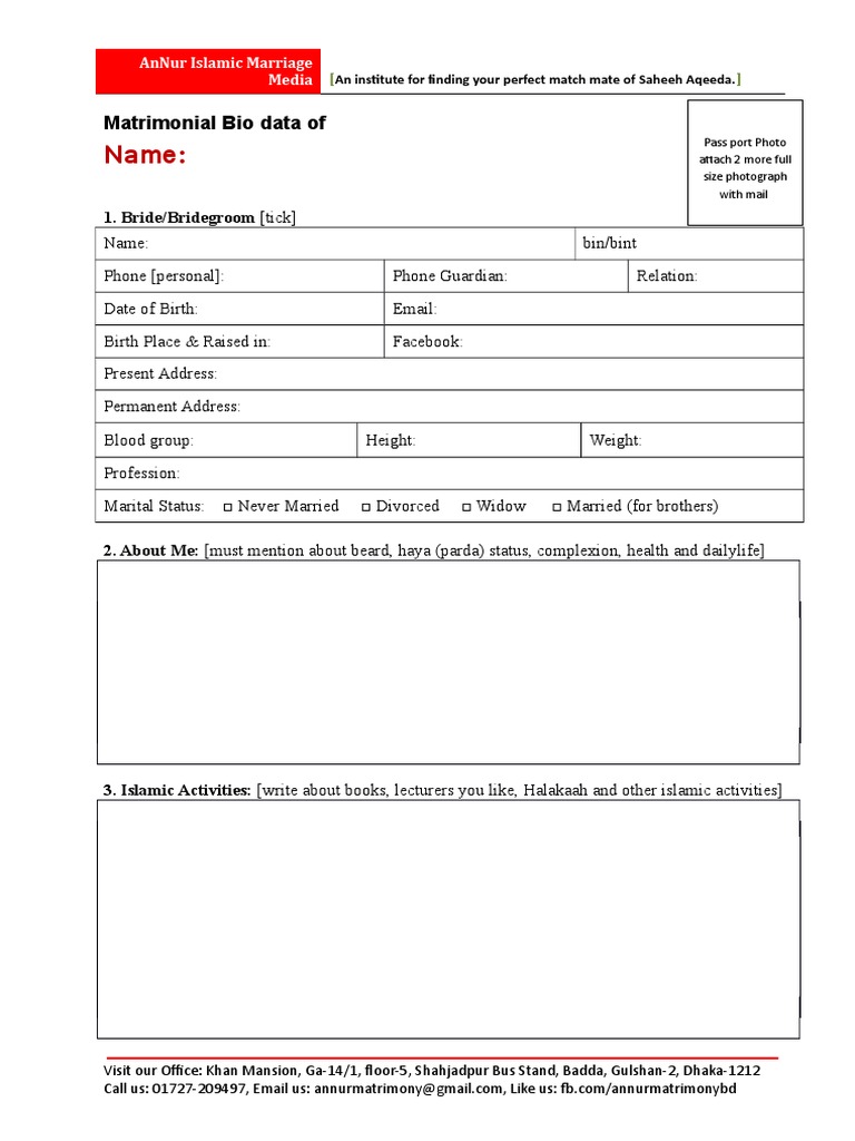 Sample Biodata English | PDF | Marriage | Interpersonal Relationships
