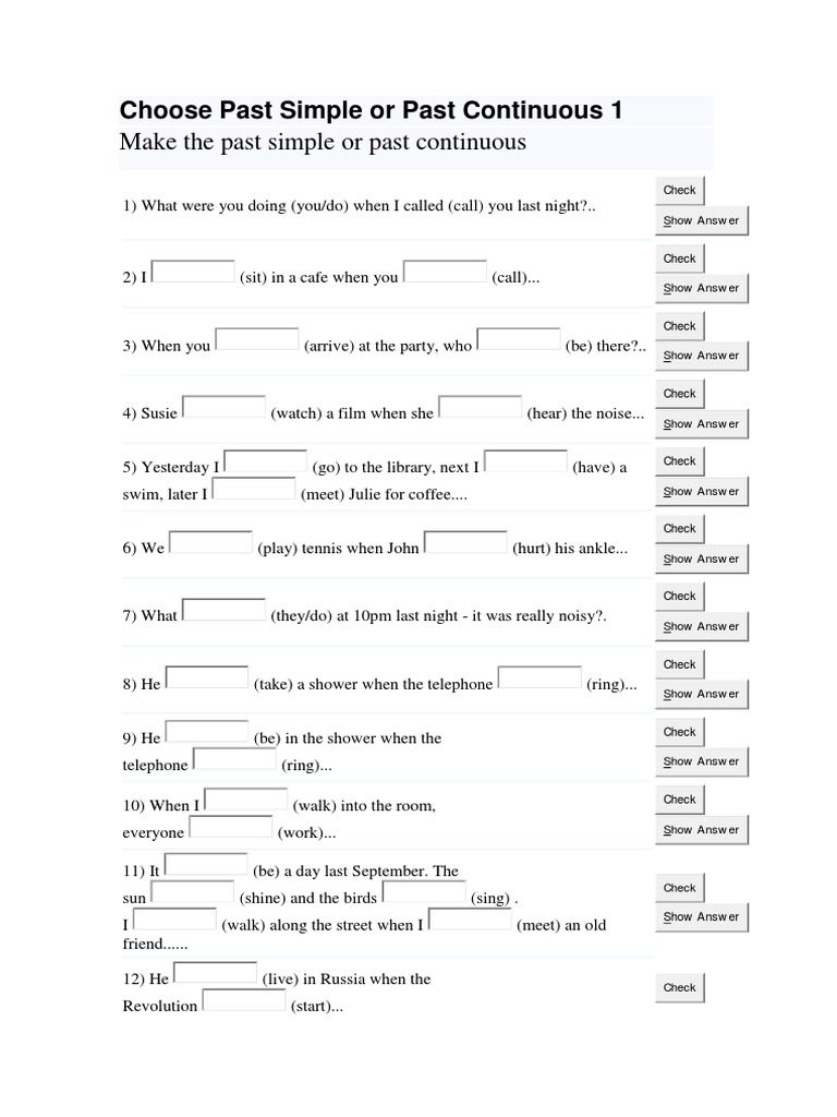 Choose Past Simple or Past Continuous 1 | Linguistics | Syntax